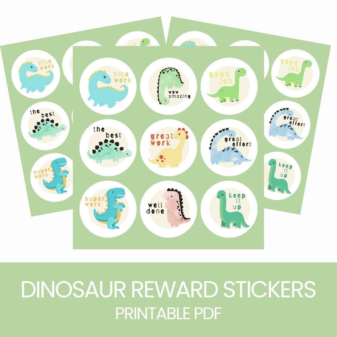 Dinosaur Reward Stickers Printable PDF - Etsy
