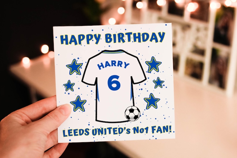 Leeds United Birthday Card Custom Football Shirt Name & Number With ...