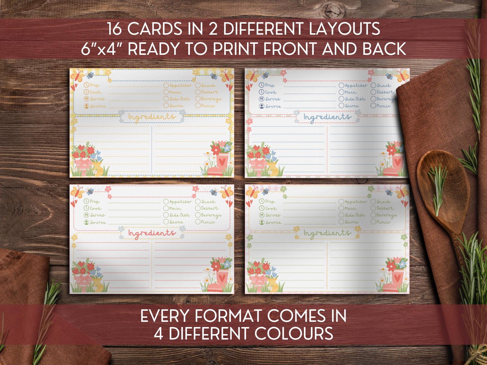 Spring Garden 4x6 Recipe Cards With Matching Recipe Box Dividers ...