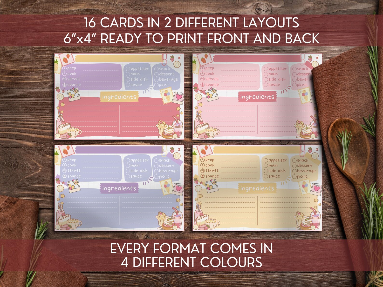 Café Journal 4x6 Recipe Cards and Recipe Box Dividers Including A4/8.5 ...