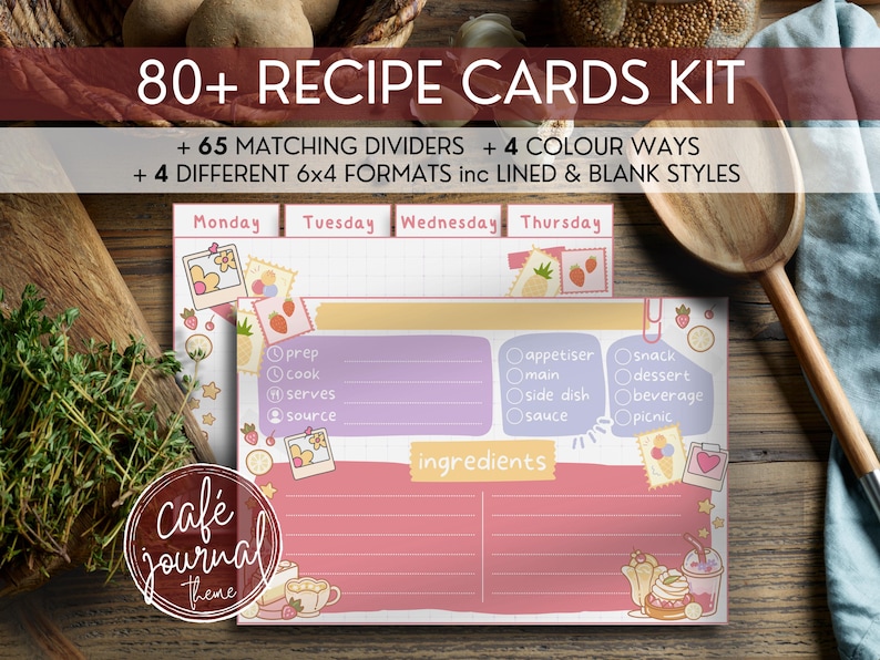 Café Journal 4x6 Recipe Cards and Recipe Box Dividers Including A4/8.5 ...
