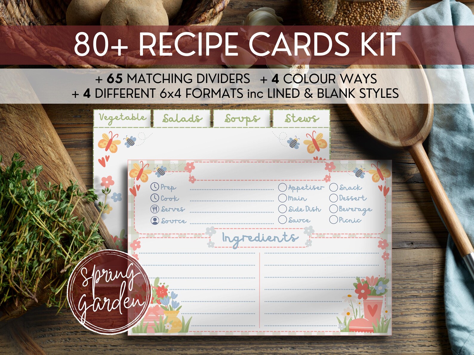 Spring Garden 4x6 Recipe Cards With Matching Recipe Box Dividers ...