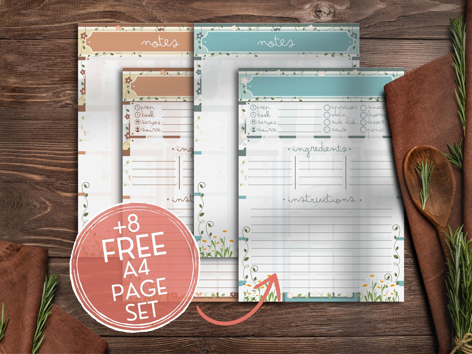 Ready to Print Recipe Cards and Recipe Box Dividers for Handwritten ...