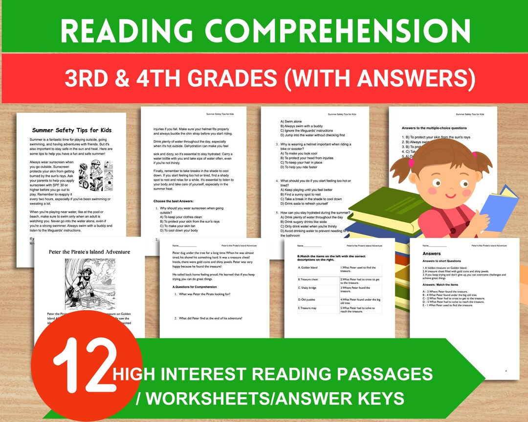 12 Reading Comprehension Worksheets for Grade3-4 | 12 Printable ...