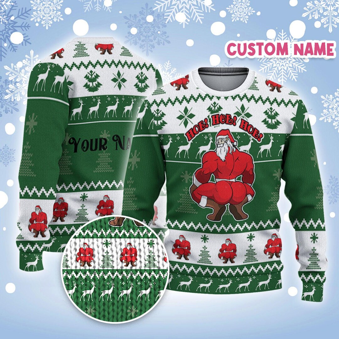 Custom Christmas Thicc Santa White and Green Ugly Sweater TKA32 Ugly ...