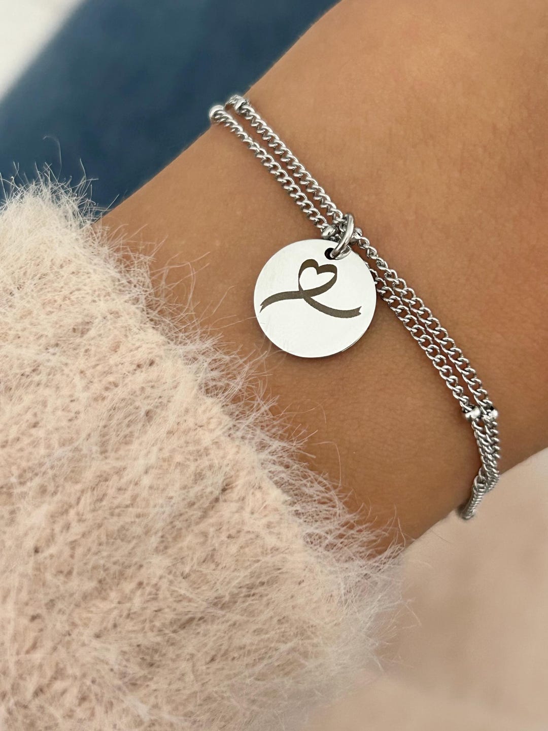 Personalized Women's Stainless Steel Bracelet, Pink October Bracelet ...