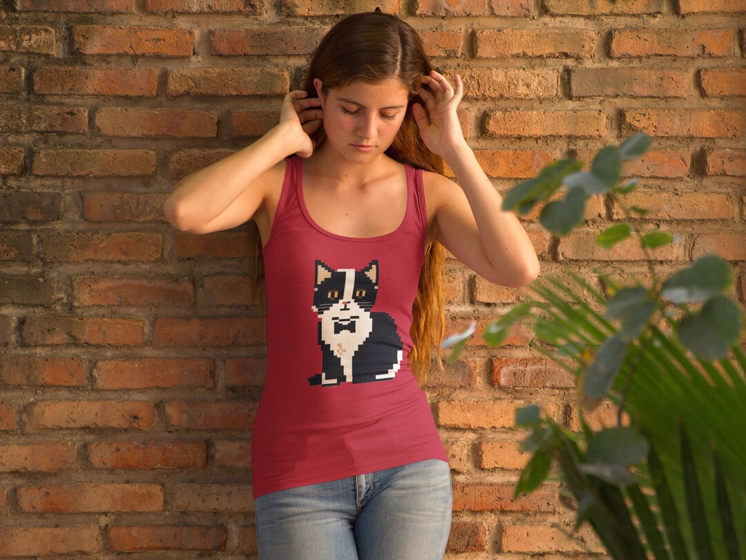 Pixel Art Tuxedo Cat Tank Top: Women's Racerback Shirt - Etsy
