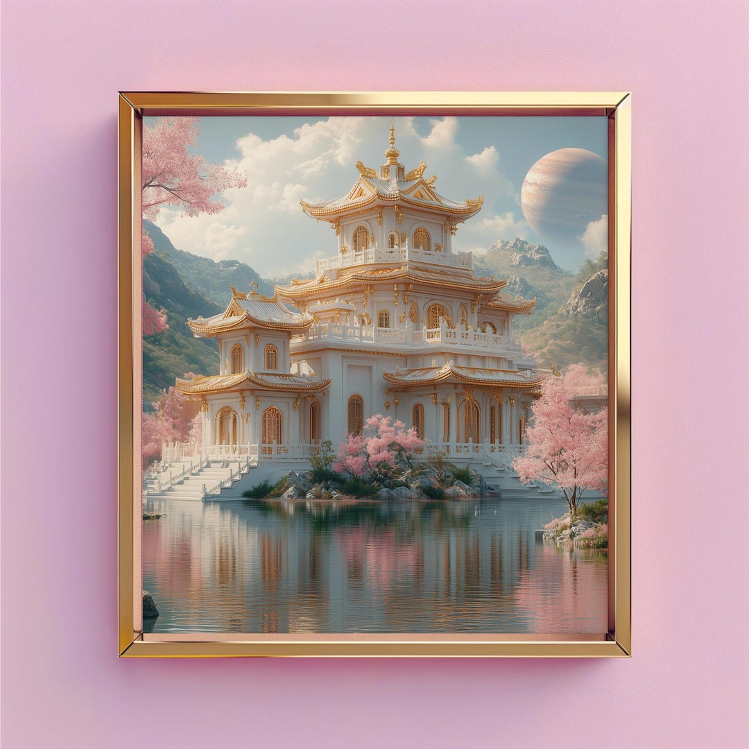 Opulent Temple of Gold and White Amidst a Pink Dreamscape Surreal ...
