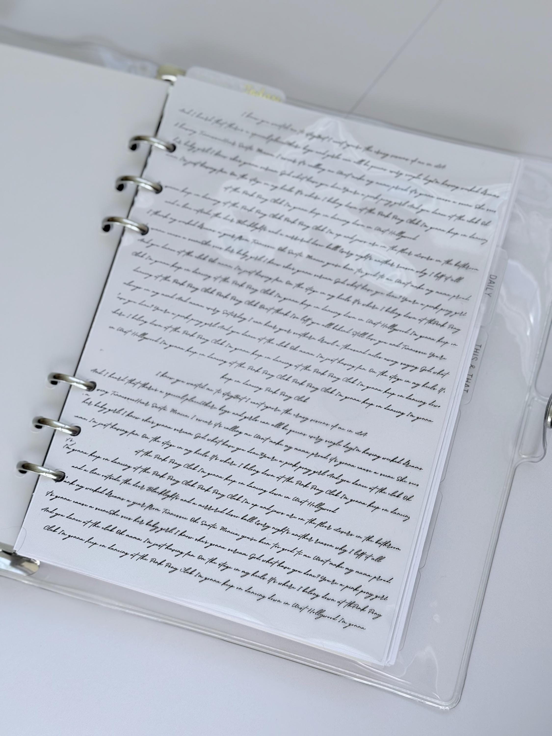 Transparent Acetate Script Planner Overlay Dashboard: Minimalist ...