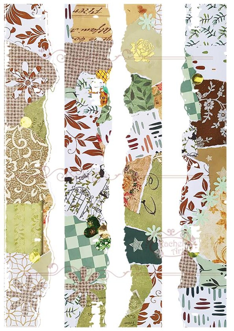 Printable Collage Paper Strips, Torn Strips, Digital, Scrapbooking ...
