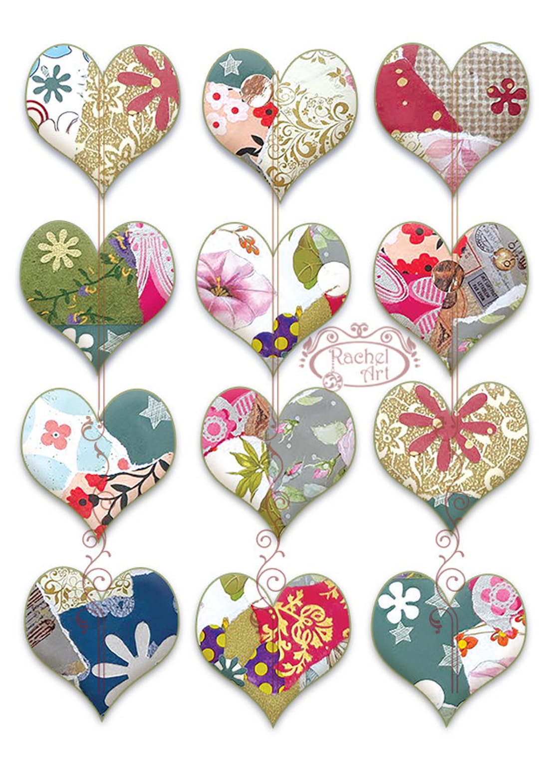 Hearts Stickers, Valentine Day, Digital Printable Download, Magnets ...