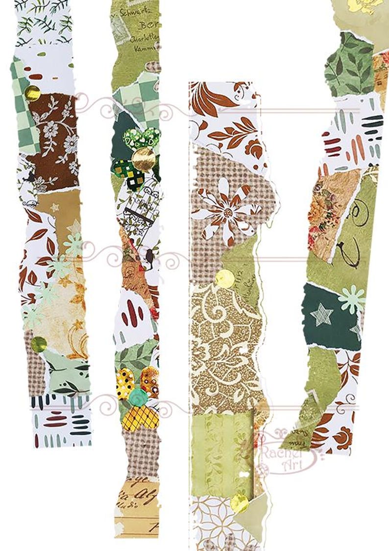 Printable Collage Paper Strips, Torn Strips, Digital, Scrapbooking ...