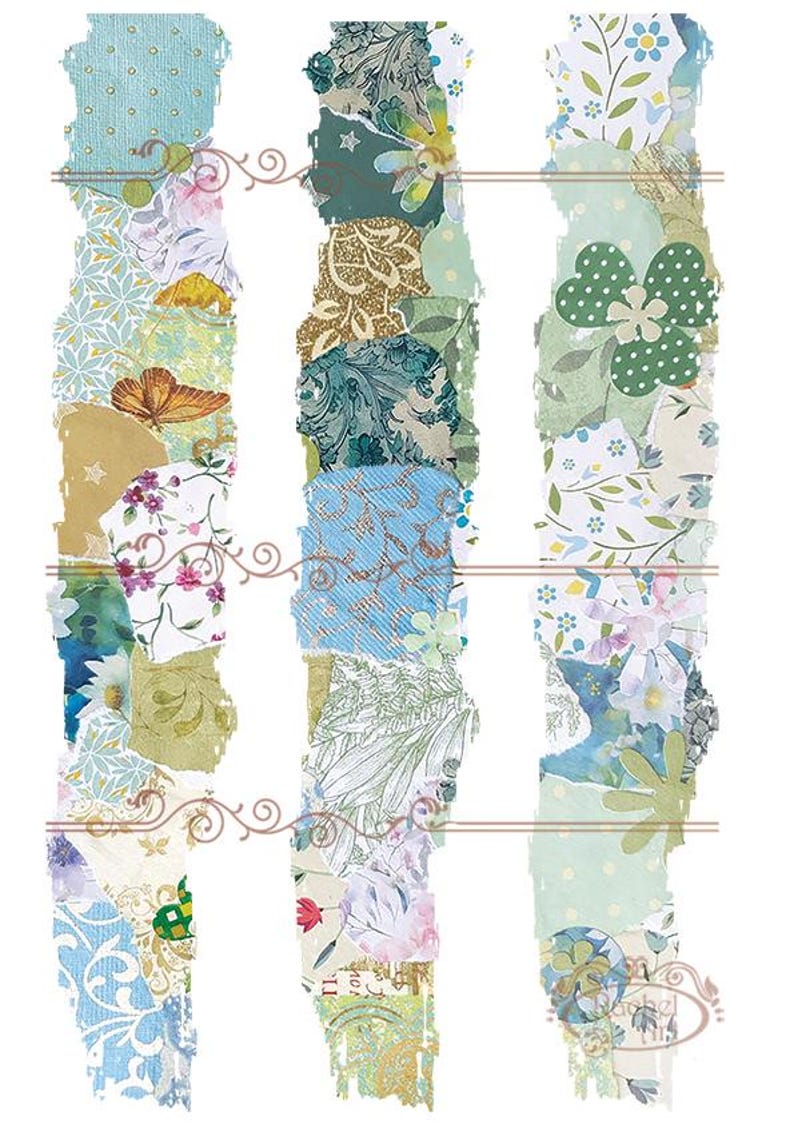 Collage Paper Strips, Digital Printable, Scrapbooking, Ripped Paper ...