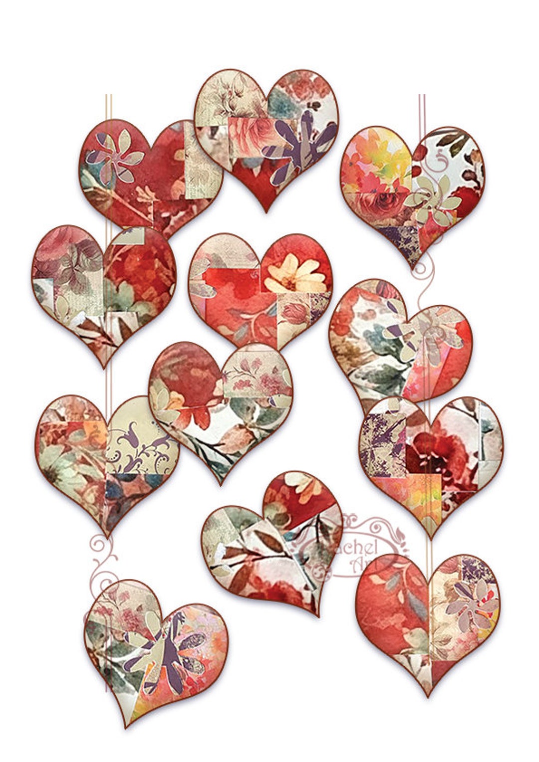 Hearts Stickers, Printable Digital Download, Magnets, Scrapbooking ...