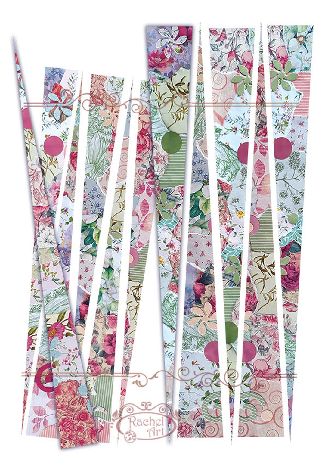 Paper Beads Strips, Digital Printable, Scrapbooking, Floral Decorative ...