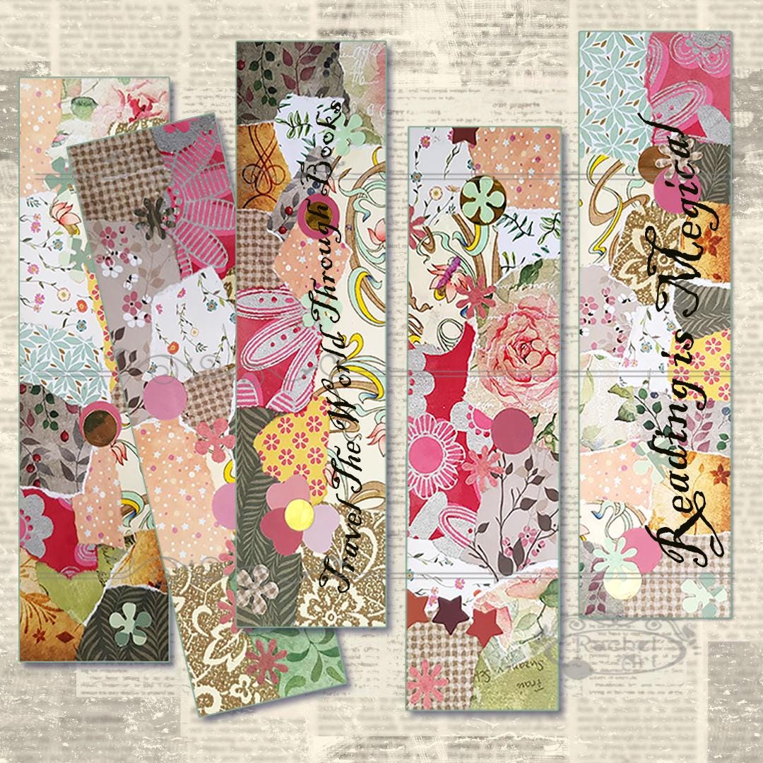 Collage Bookmarks Set, Artistic Floral Design (digital Download) - Etsy