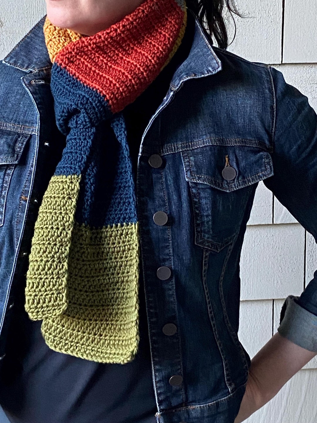 Handmade Merino Retro Color-block Scarf. Boho Oversized Scarf ...