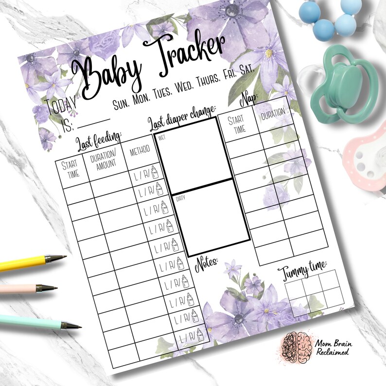 Printable Floral Baby Tracker Log. Digital Download Newborn Baby ...