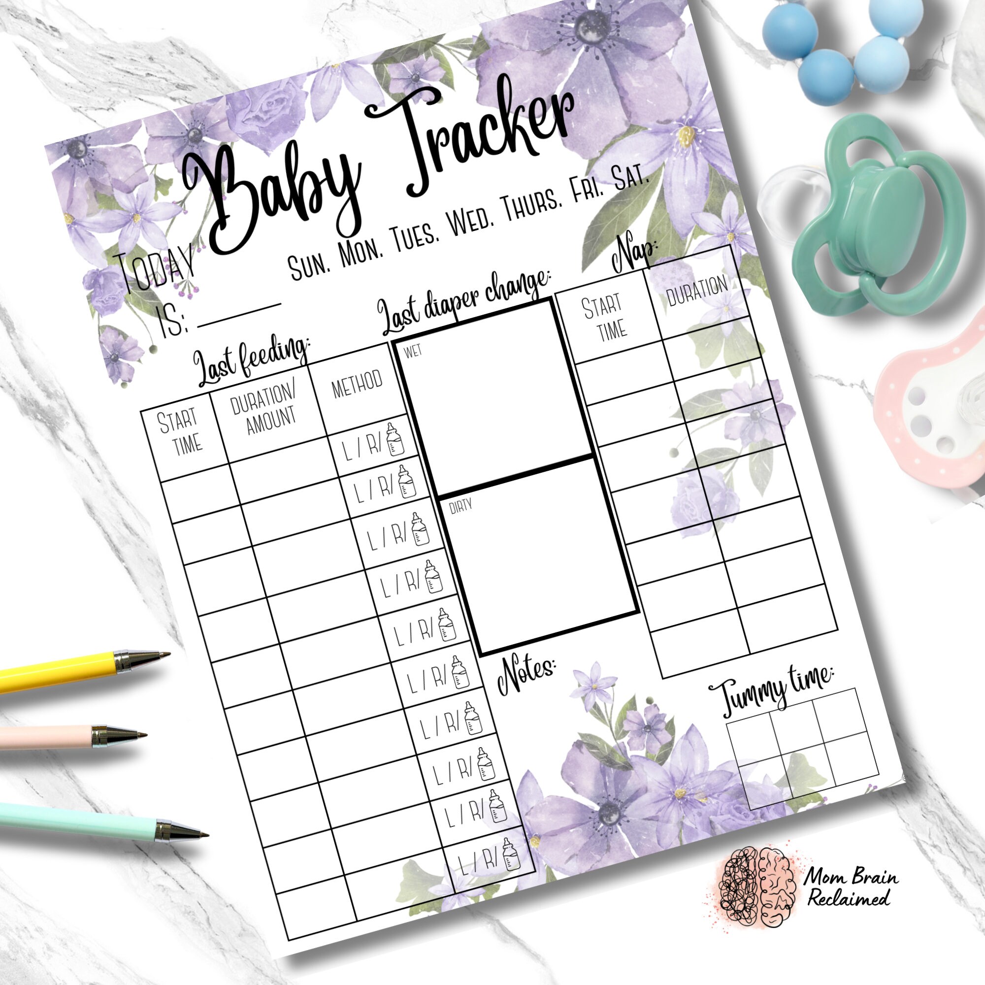 Printable Floral Baby Tracker Log. Digital Download Newborn Baby ...
