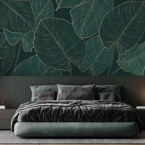 Abstract Big Leaf Design for Luxury Home Decor Wallpaper -dark Green ...