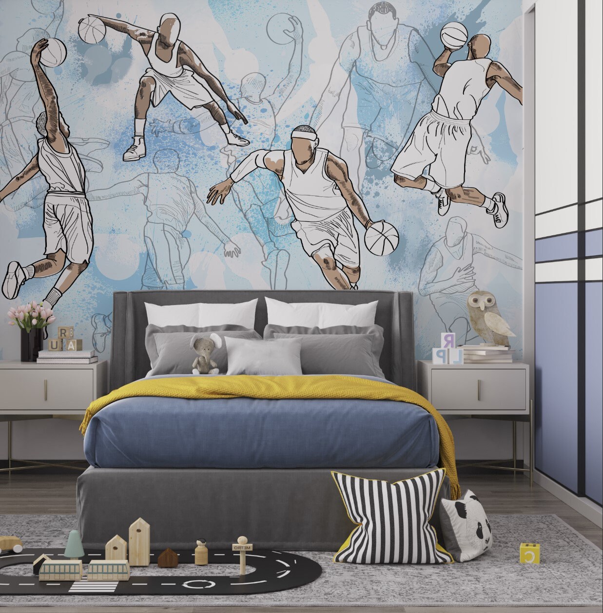 Light Blue Basketball Themed Wallpaper Design for Nursery -sport Design ...