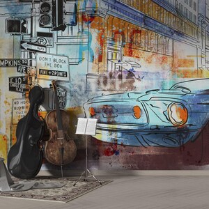 Car Themed Graffiti Design Wallpaper for Modern Home Concept-graffiti ...