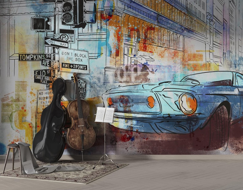 Car Themed Graffiti Design Wallpaper for Modern Home Concept-graffiti ...