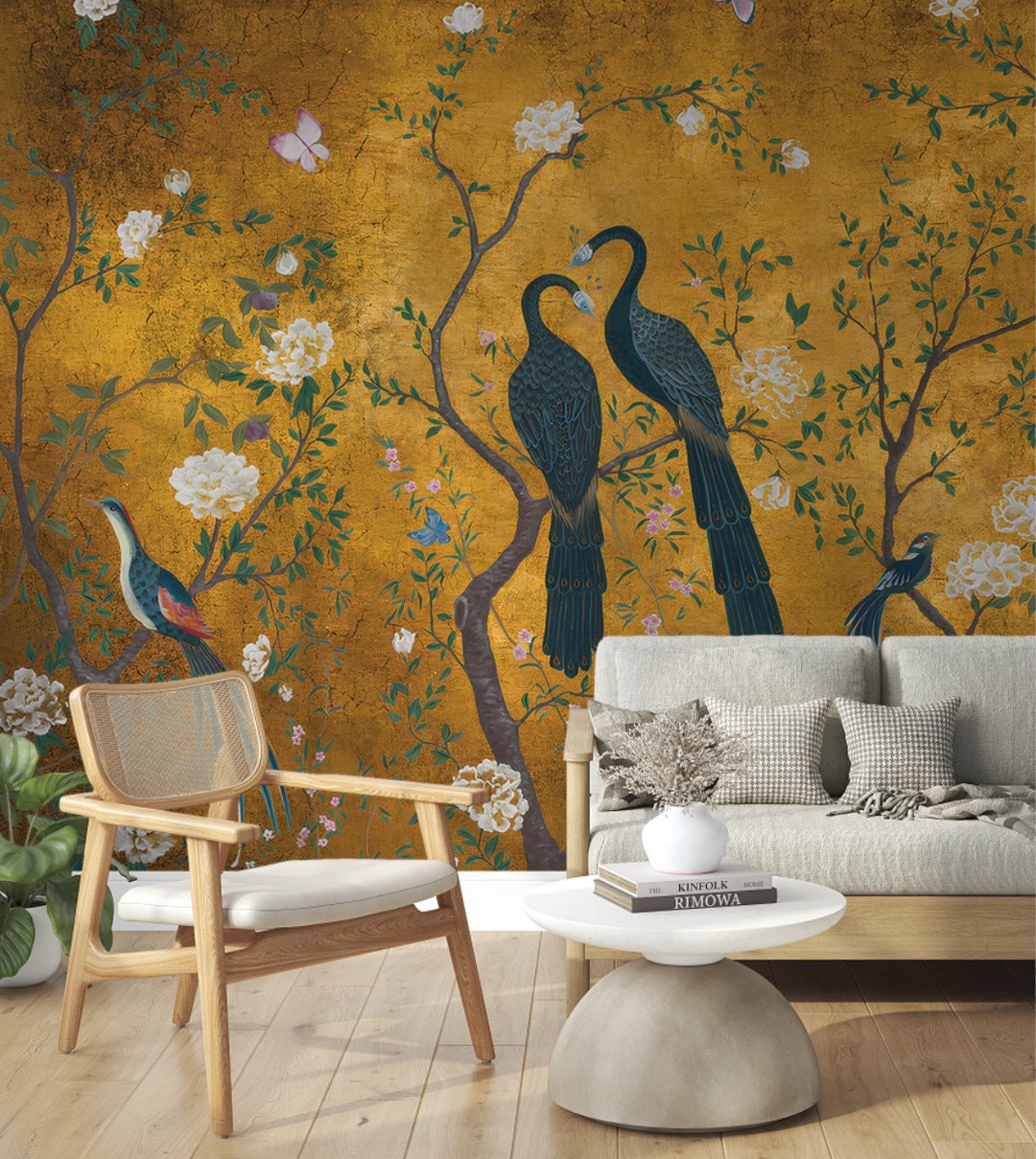 Yellow Themed Big Birds Design for Luxury Home Decor-customizable Mural ...