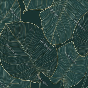 Abstract Big Leaf Design for Luxury Home Decor Wallpaper -dark Green ...