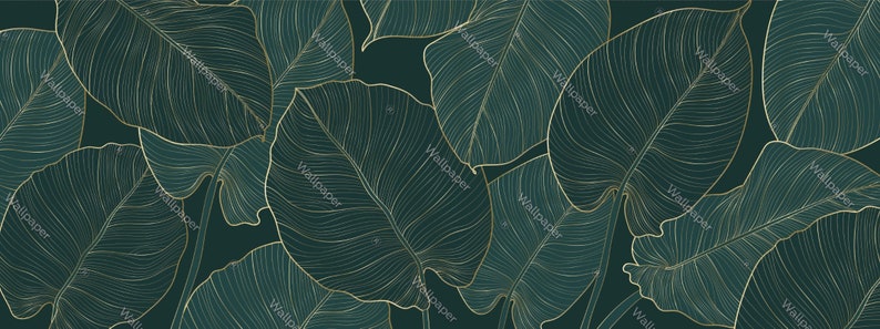 Abstract Big Leaf Design for Luxury Home Decor Wallpaper -dark Green ...