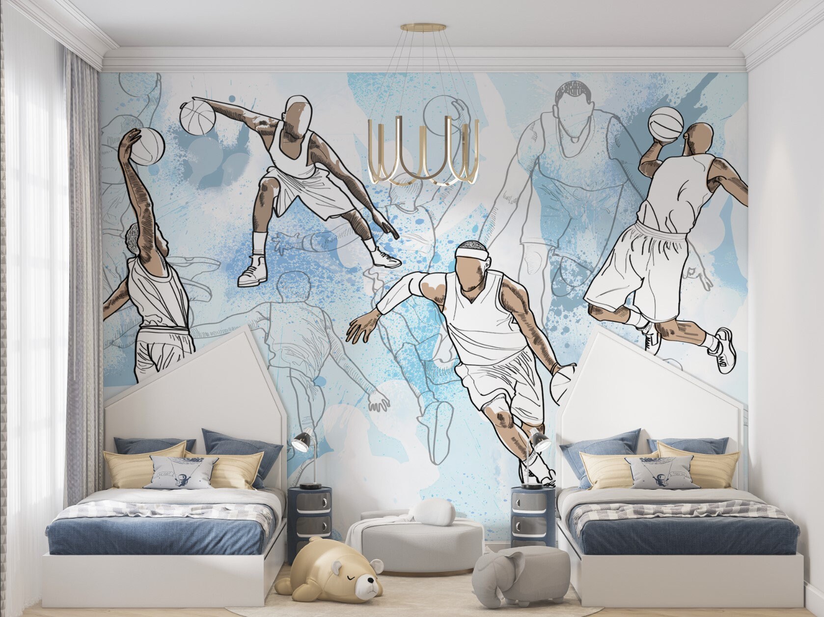 Light Blue Basketball Themed Wallpaper Design for Nursery -sport Design ...