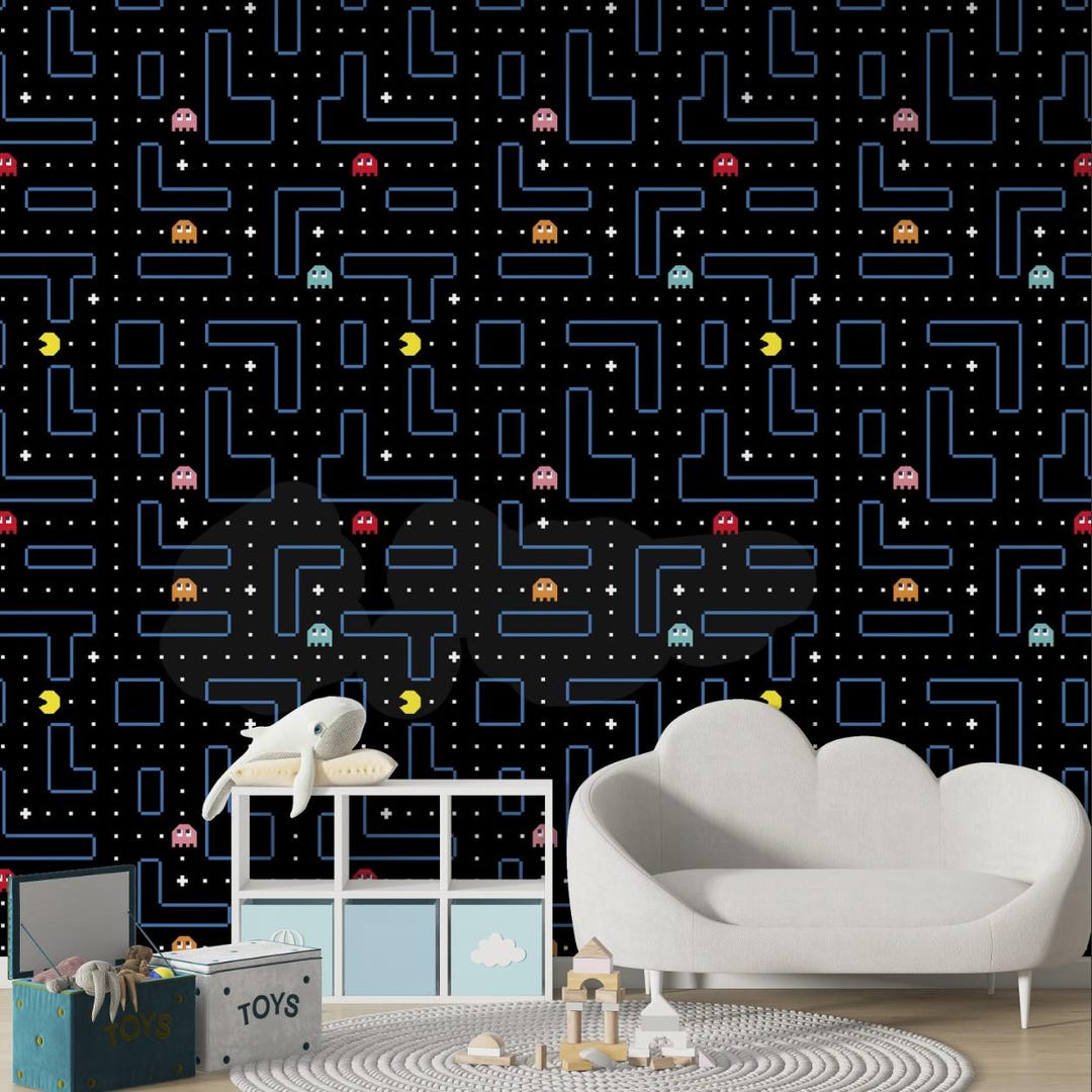 Video Games Themed Wallpaper Design for Kids Room-concept Mural Design ...