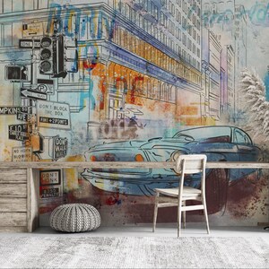 Car Themed Graffiti Design Wallpaper for Modern Home Concept-graffiti ...