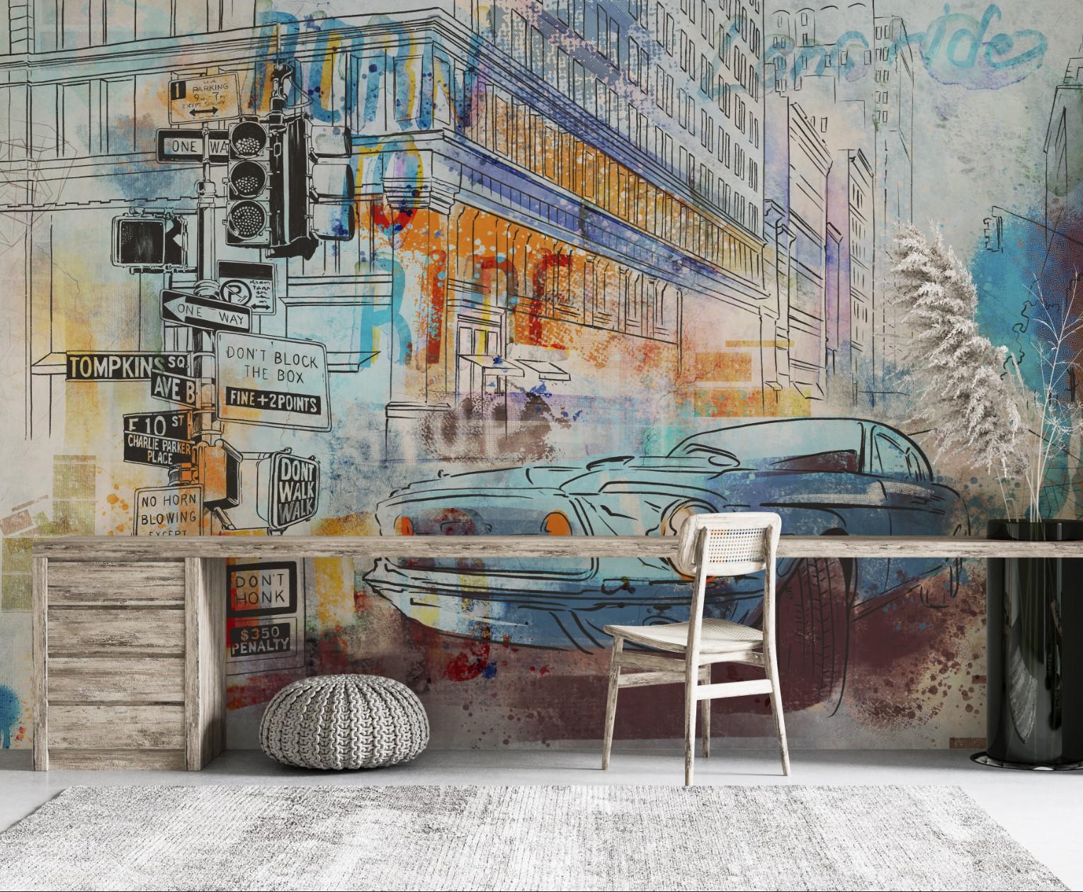 Car Themed Graffiti Design Wallpaper for Modern Home Concept-graffiti ...