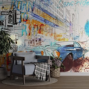 Car Themed Graffiti Design Wallpaper for Modern Home Concept-graffiti ...