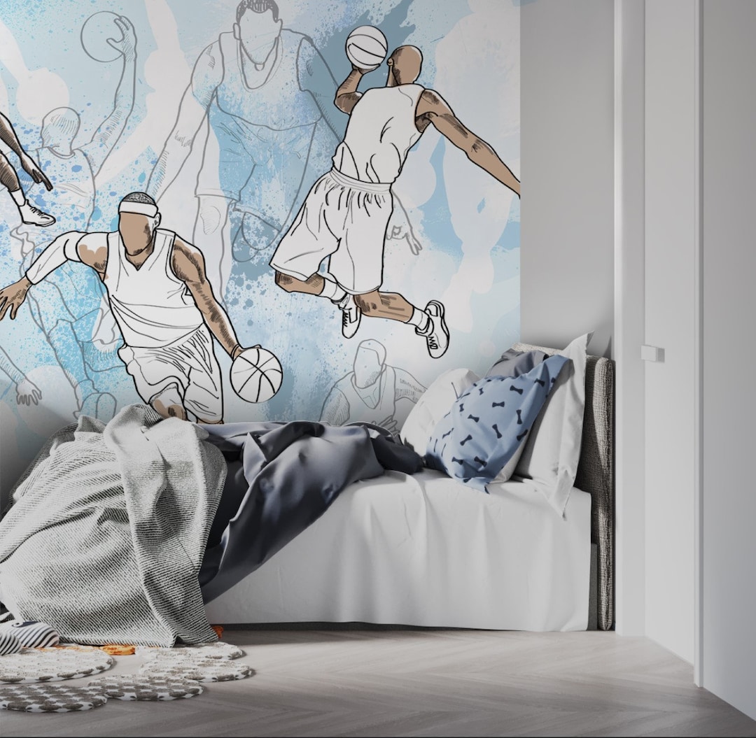 Light Blue Basketball Themed Wallpaper Design for Nursery -sport Design ...