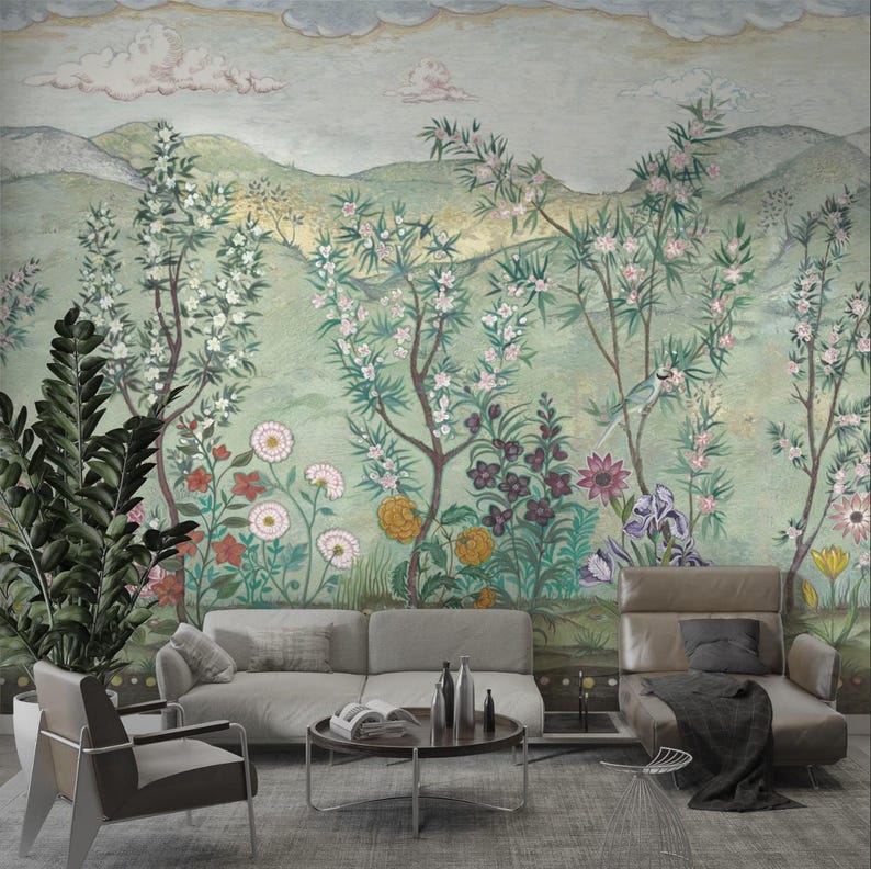 Wall Art Wallpaper Design for Home Decor -drawing Themed Floral Design ...