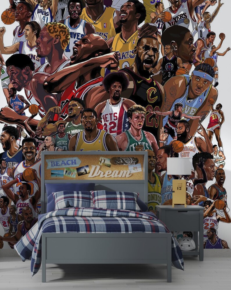 Basketball Players Themed Wallpaper for Teenage Room-nursery Mural ...