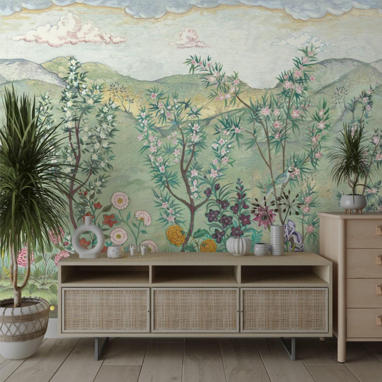 Wall Art Wallpaper Design for Home Decor -drawing Themed Floral Design ...