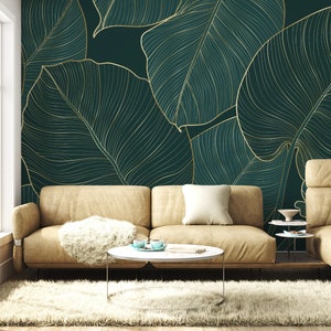 Abstract Big Leaf Design for Luxury Home Decor Wallpaper -dark Green ...