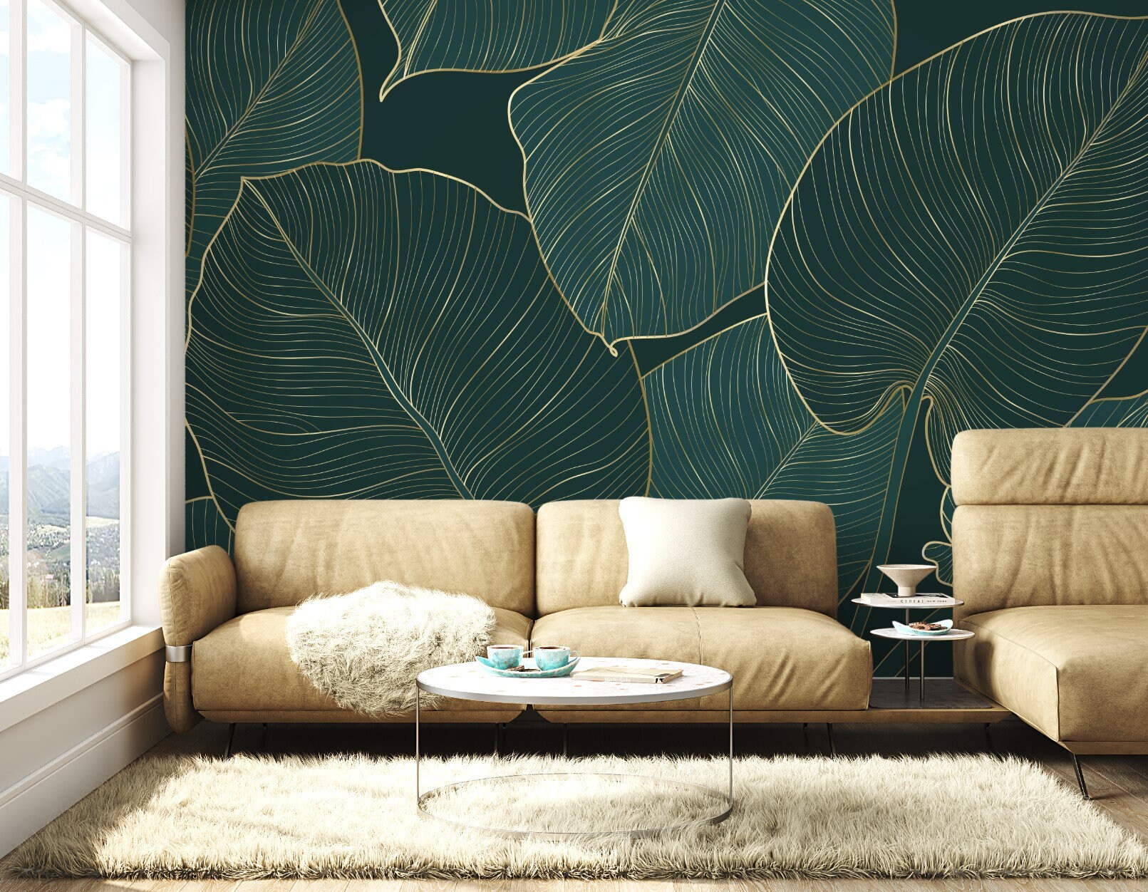 Abstract Big Leaf Design for Luxury Home Decor Wallpaper -dark Green ...