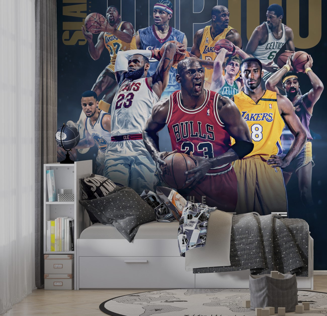Basketball Design Wallpaper for Teenage Room-about Sport Mural Design ...