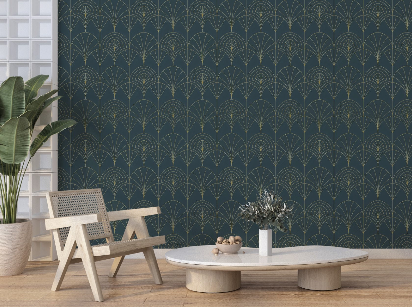Dark Green Geometric Effected Wallpaper Design With Gold Details ...