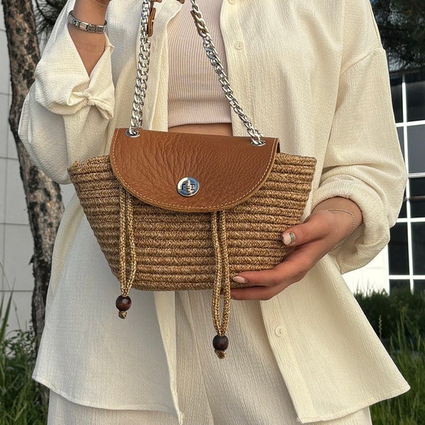Straw Bag Large, Straw Bag Beach, Basket Bag, Leather Bag, Shopping ...