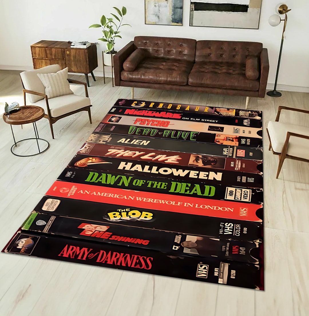 80's Nostalgic Rug, VHS Case Themed Horror Movie Room Rug, Nostalgic ...