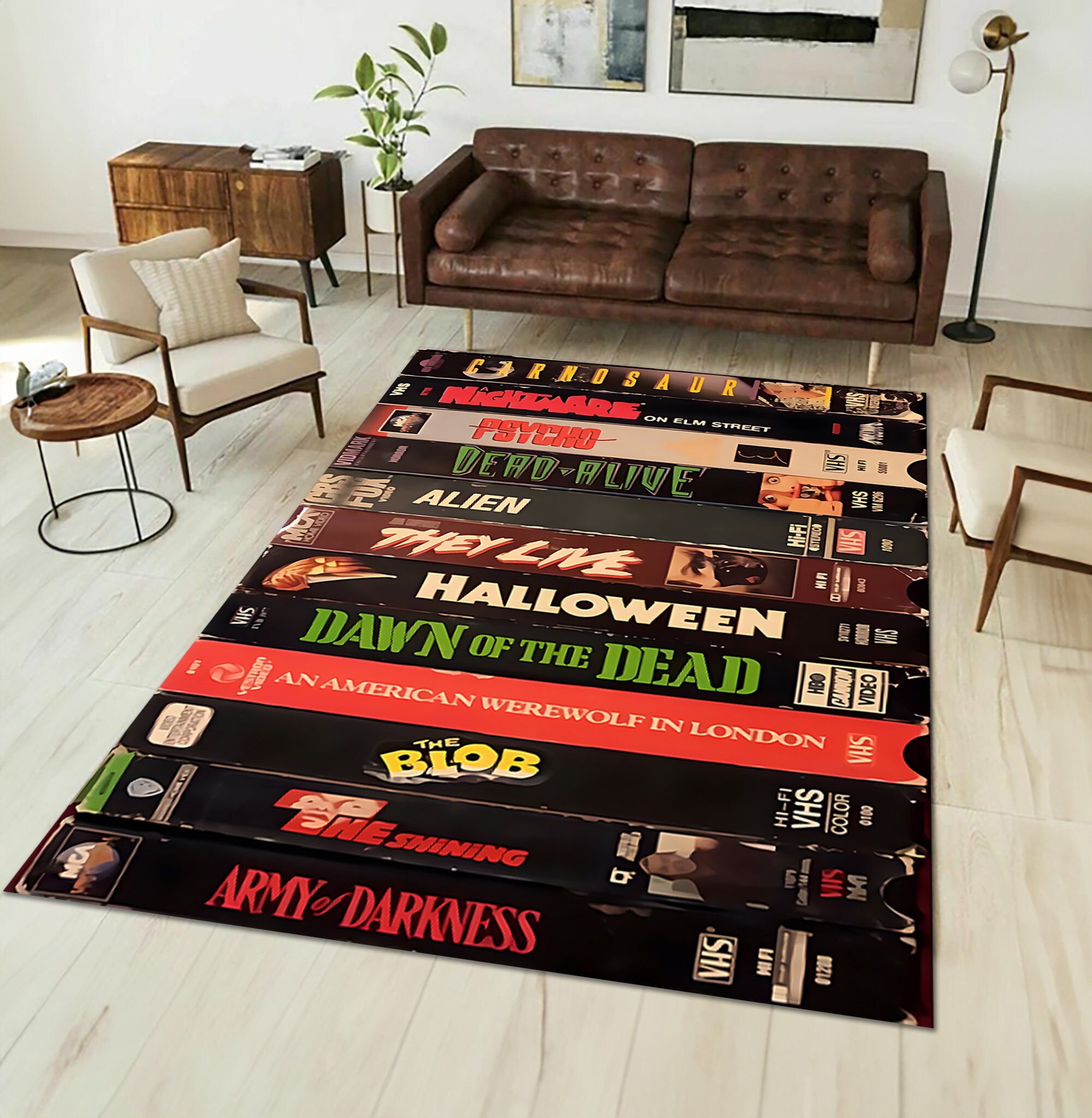 80's Nostalgic Rug, VHS Case Themed Horror Movie Room Rug, Nostalgic ...