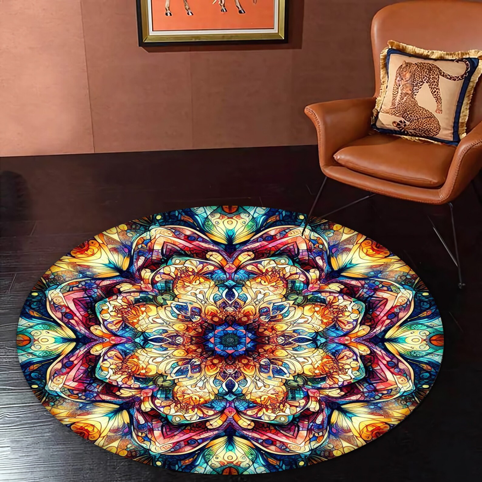 Mandala Round Rug, Pointillism Art Mandala Rug, Neon Round Rug,mandala ...