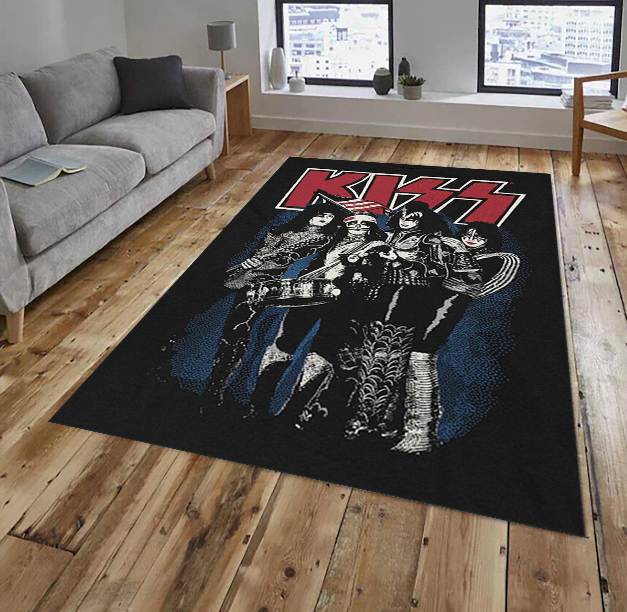 KISS Rock Band Rug, Kiss Rock Band Fans Rug, Music Room Rug, Guitar Rug ...