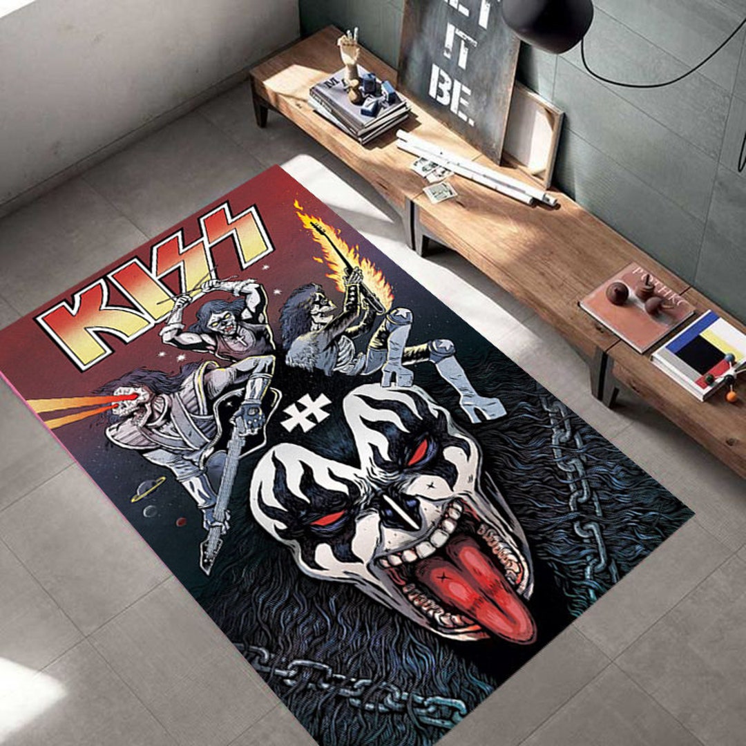KISS Rock Band Rug, Kiss Rock Band Fans Rug, Music Room Rug, Guitar Rug ...