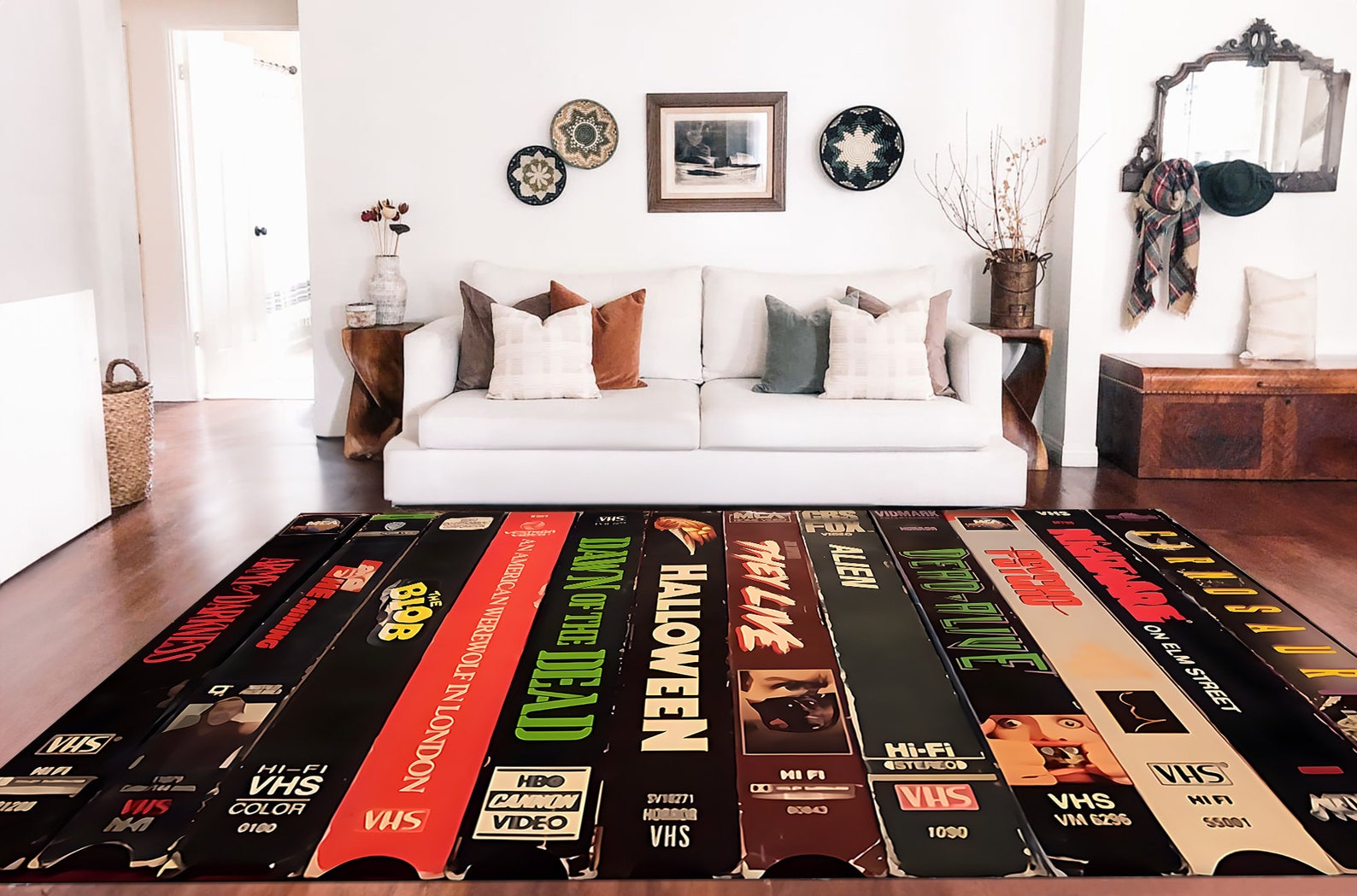 80's Nostalgic Rug, VHS Case Themed Horror Movie Room Rug, Nostalgic ...